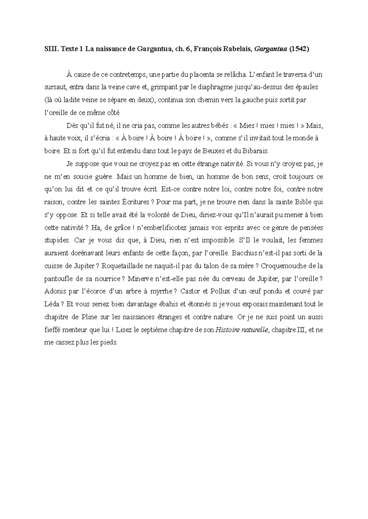 La naissance de Gargantua - SIII. Texte 1 La naissance de Gargantua, ch ...