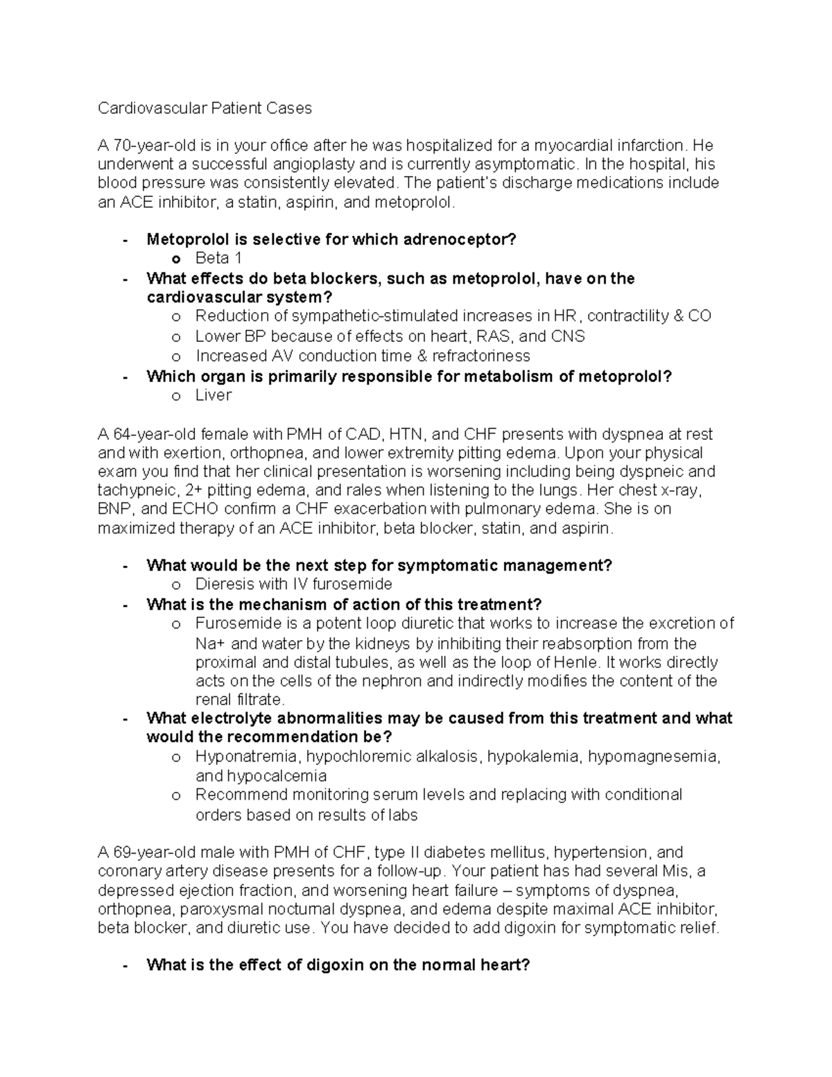 Cardiovascular Patient Cases-1 - He underwent a successful angioplasty ...
