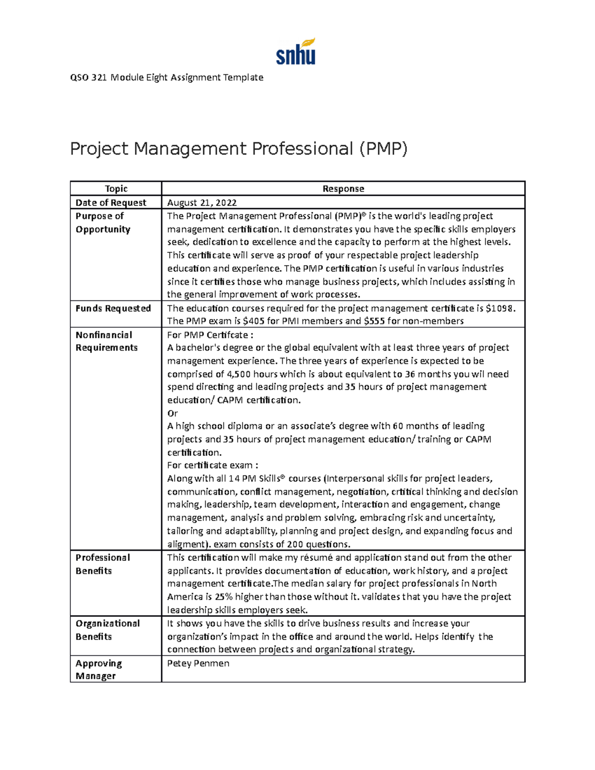 8-2 Assignment- Request for Professional Development Funds - QSO 321 ...