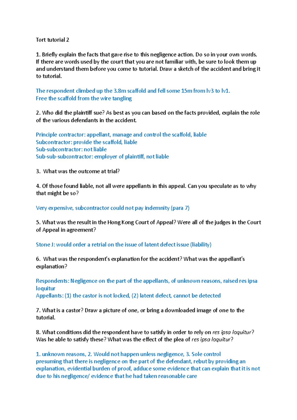 Tort tutorial 2 - Negligent intervening acts of a third party Negligent ...