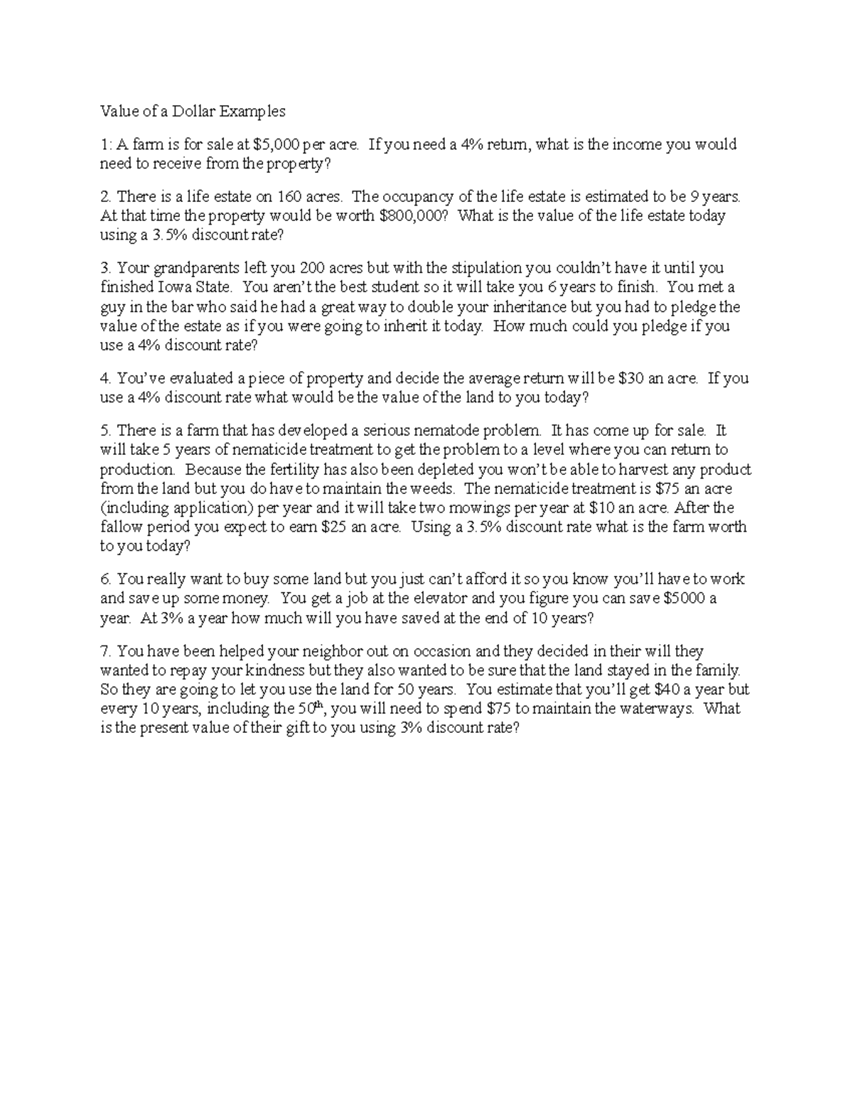 Lecture notes, lecture Value of a Dollar Examples - Value of a Dollar ...