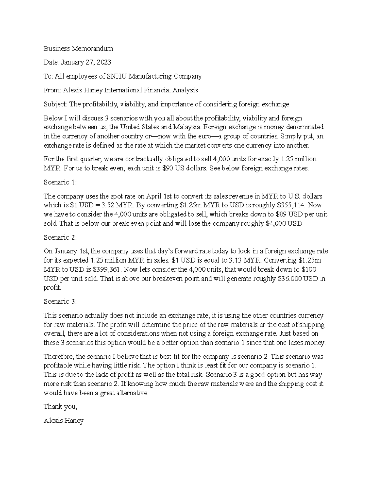 Int 22o week 4 - week 4 assignment - Business Memorandum Date: January ...