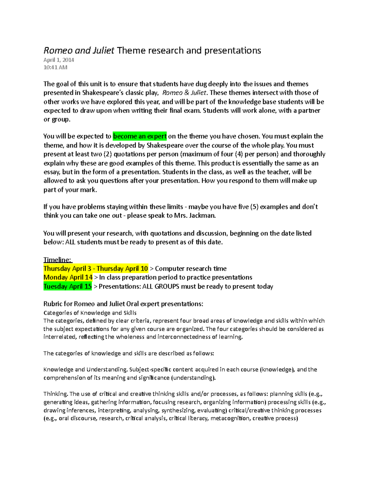 Romeo and Juliet Theme research and presentations - These themes ...