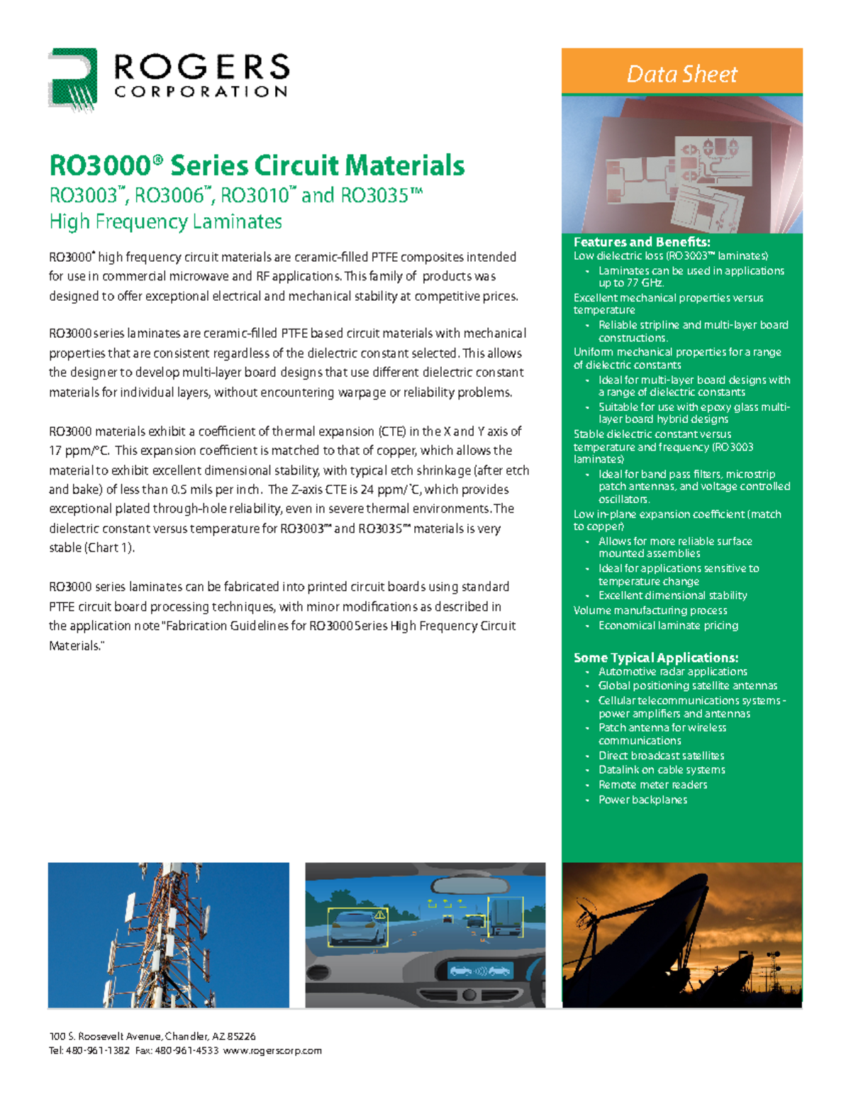 RO3000 Laminate Data Sheet RO3003 - RO3006 - RO3010 - RO3035 - 100 S ...