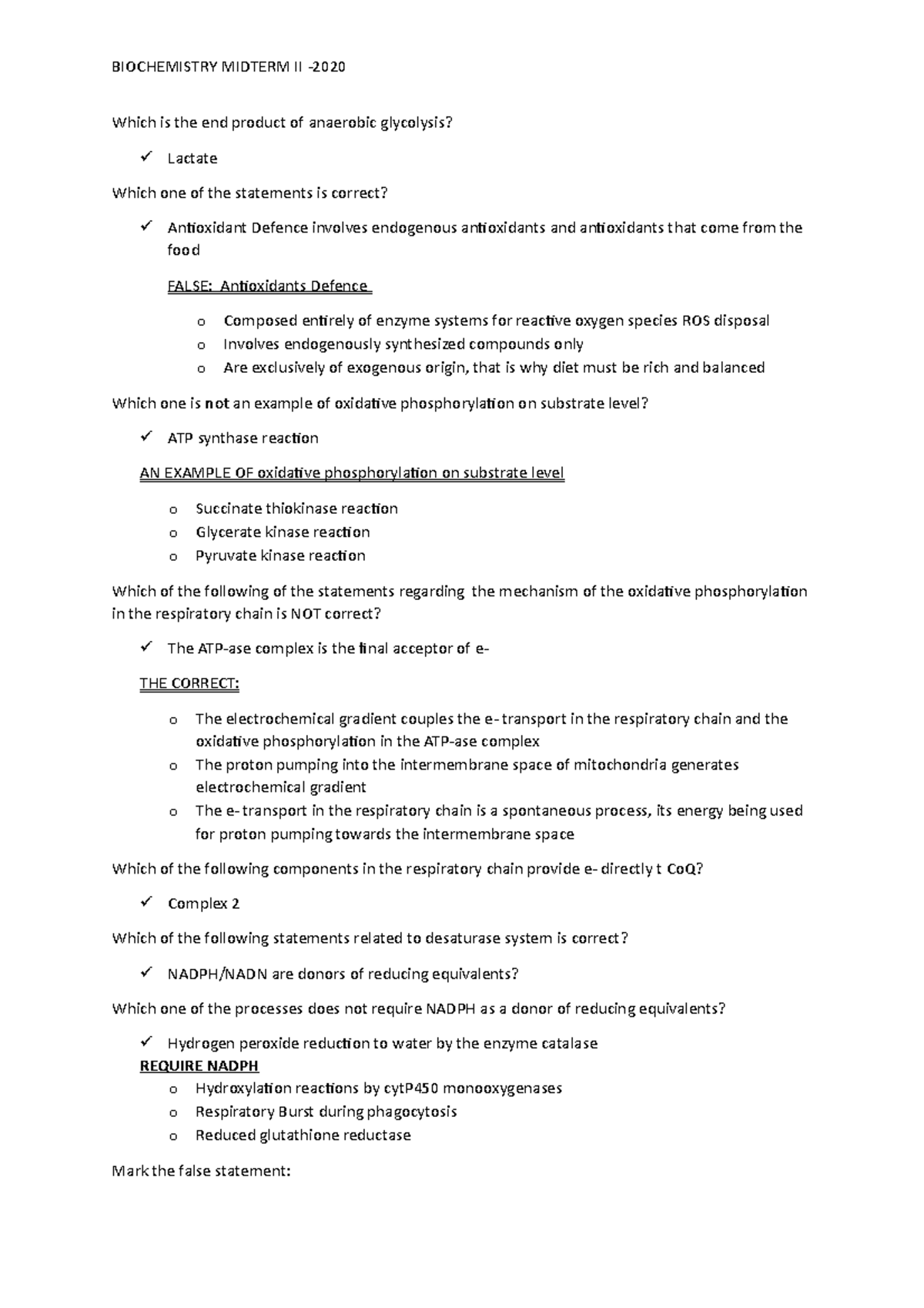 BIOCHEMISTRY MID 2 - OLD MCQS - Biochemistry - Studocu