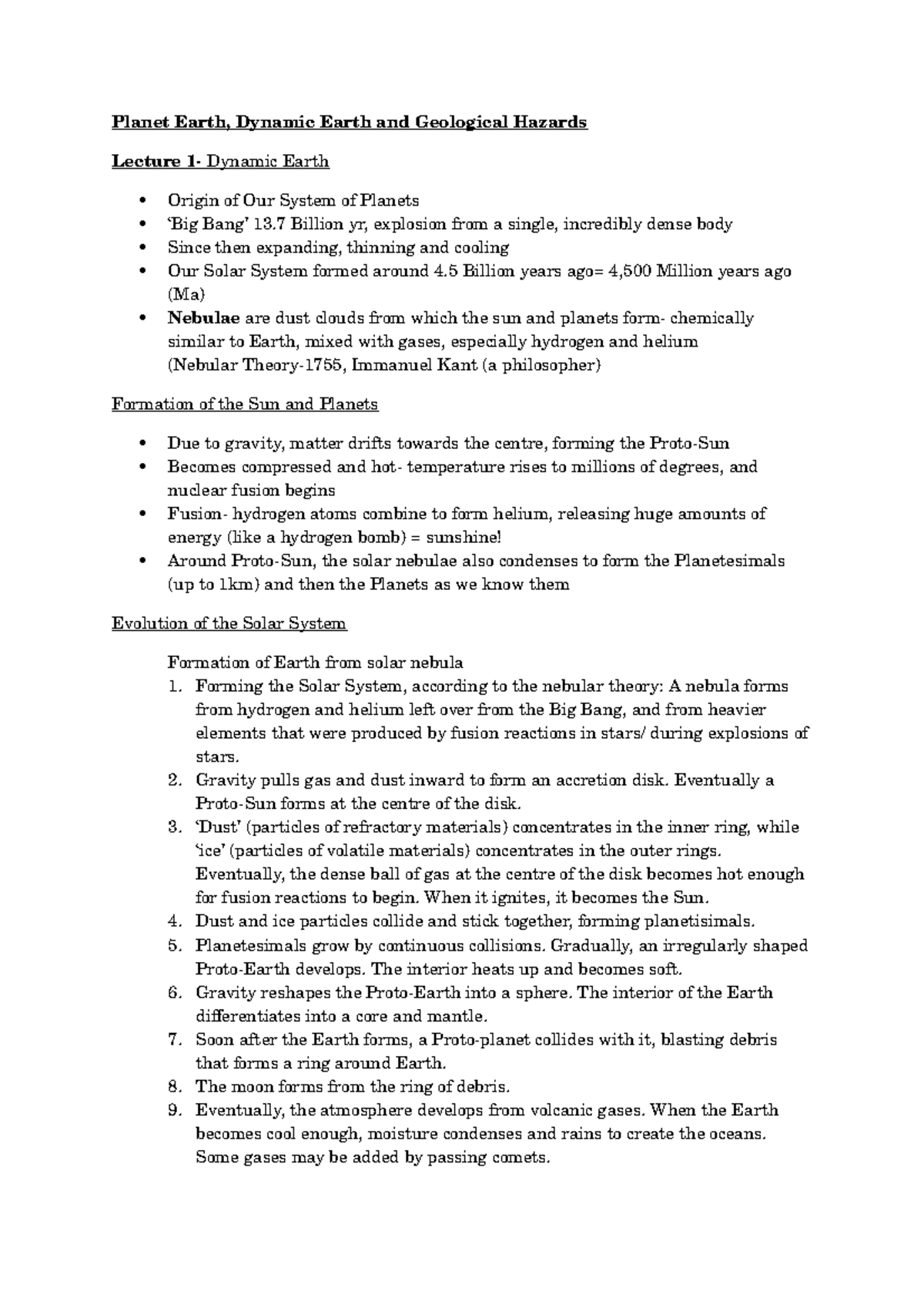 Planet Earth - Lecture notes 1-8 - Planet Earth, Dynamic Earth and ...