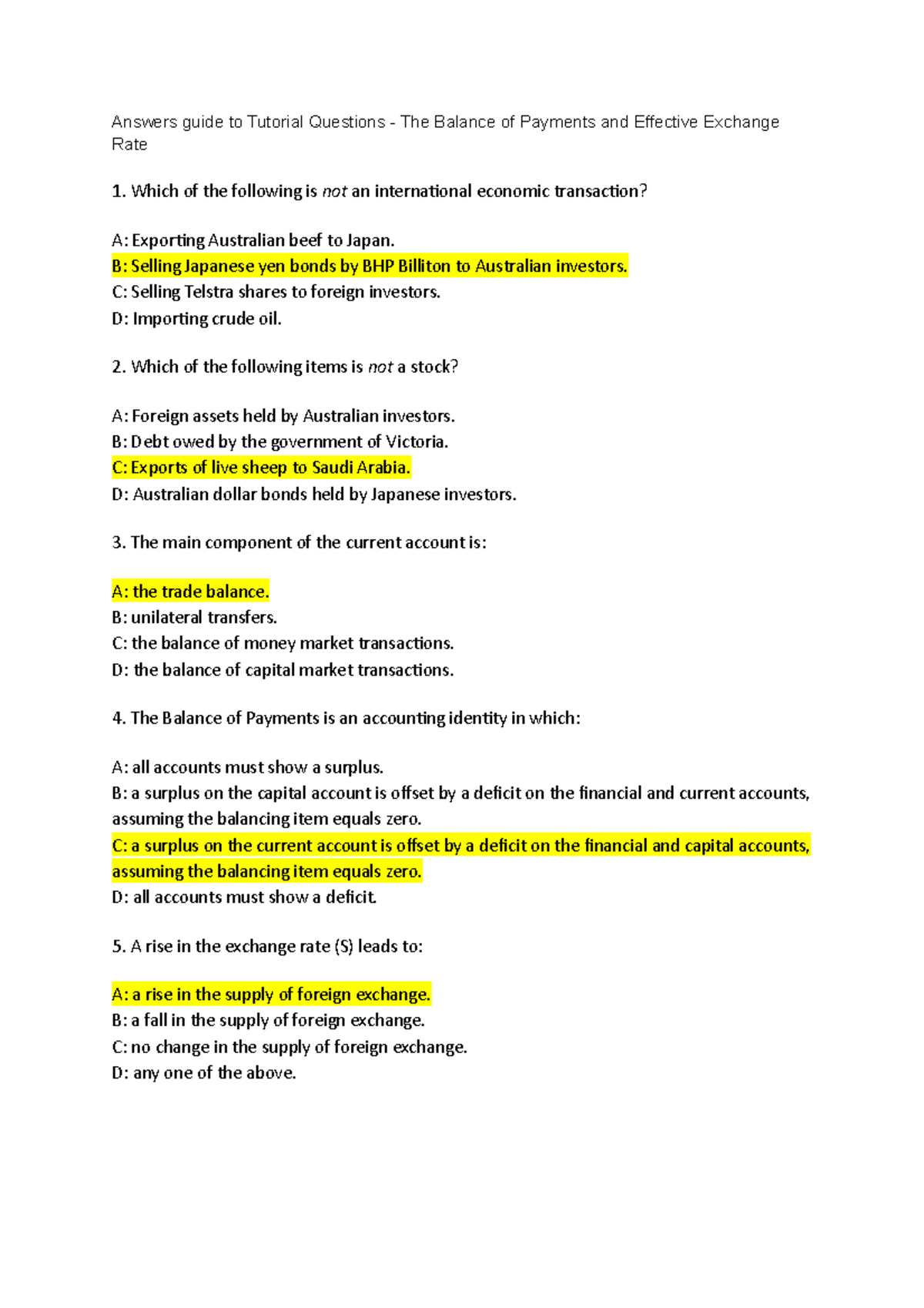 Topic 3 Answer - Answers guide to Tutorial Questions - The Balance of ...