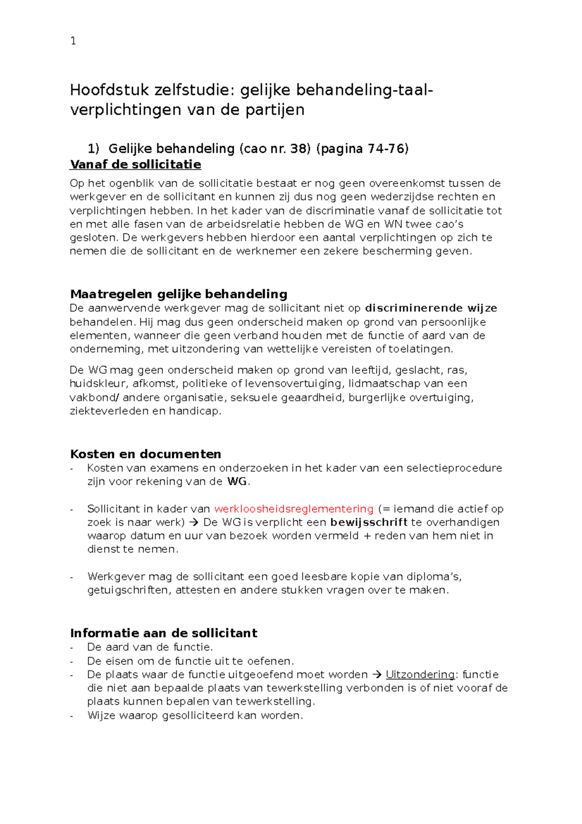 Zelfstudie gelijke behandeling - taal - verplichtingen van de partijen ...