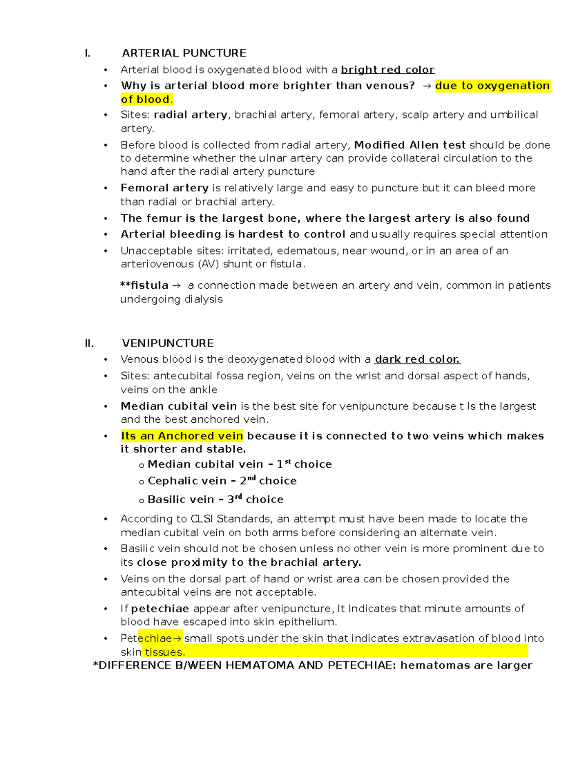 Blood Collection Process - I. ARTERIAL PUNCTURE Arterial blood is ...