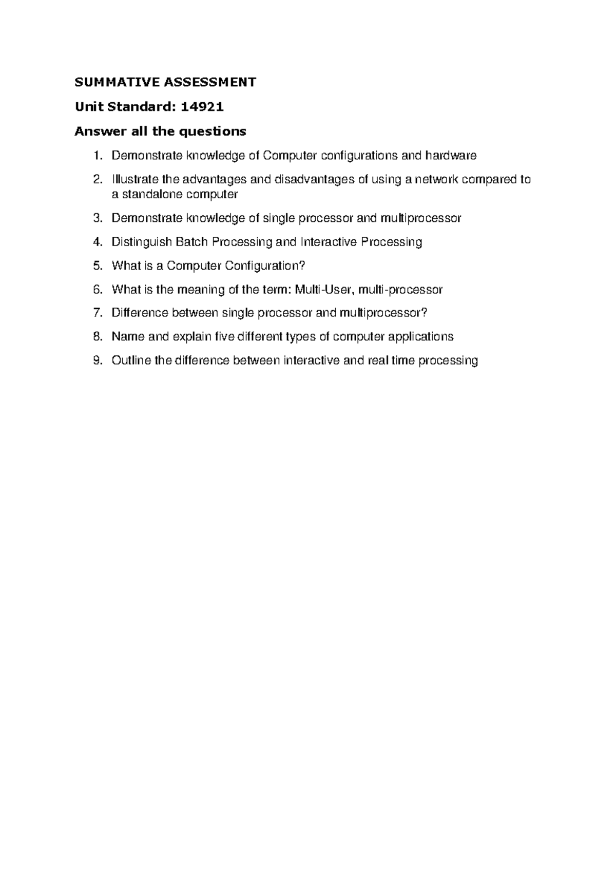 Summative Assessment 14921 082125 - SUMMATIVE ASSESSMENT Unit Standard ...