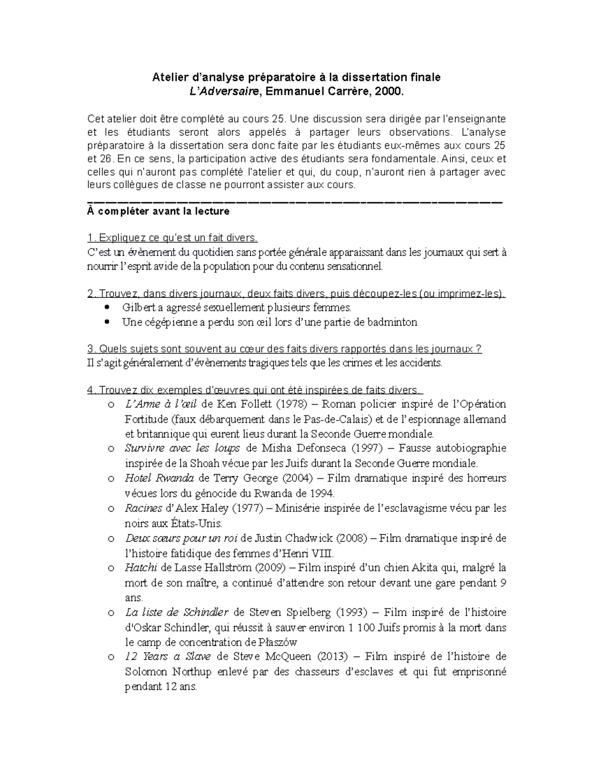 Atelier sur L'Adversaire - Atelier d’analyse préparatoire à la ...