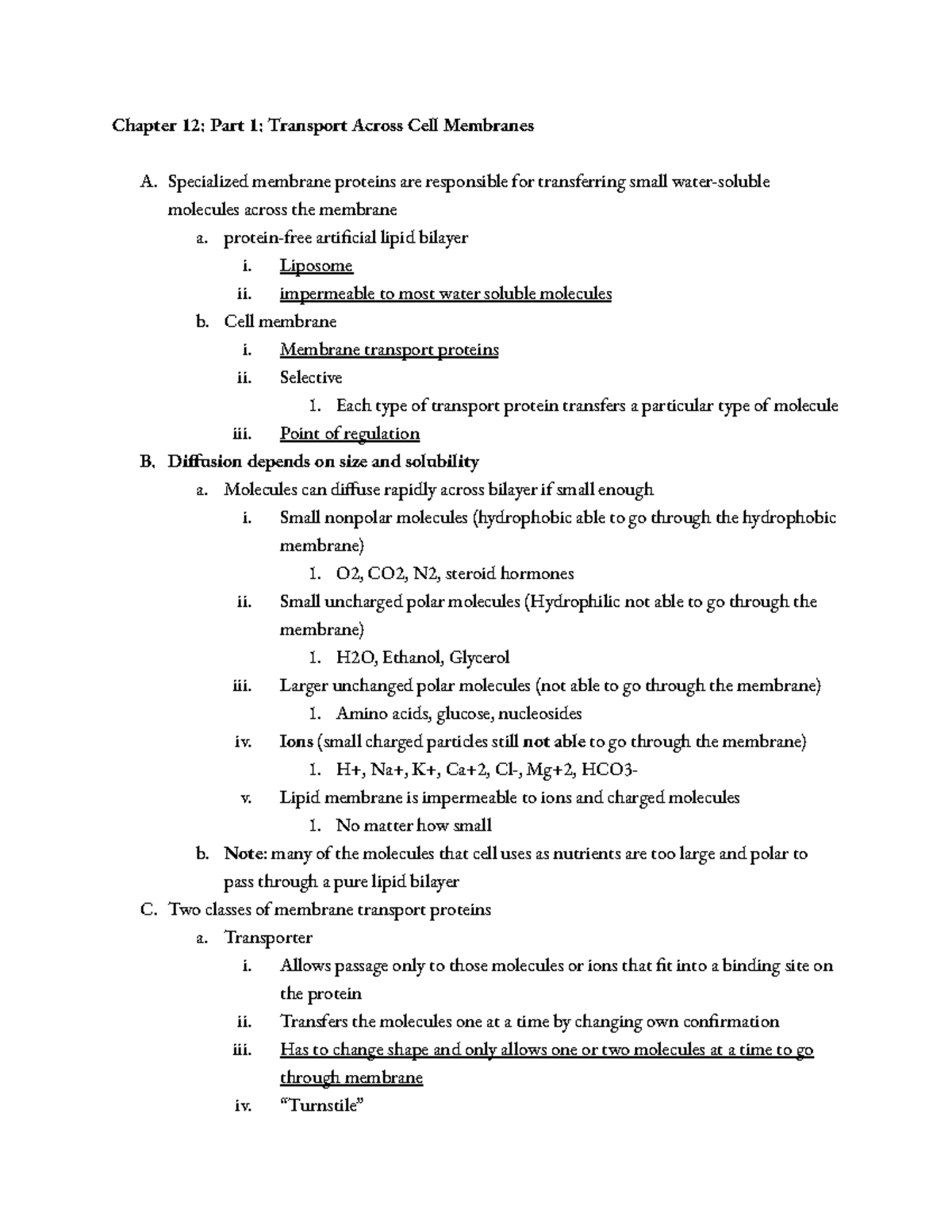 Chapter 12 Part 1 Transport Across Cell Membranes Chapter 12 Part 1 Transport Across Cell 
