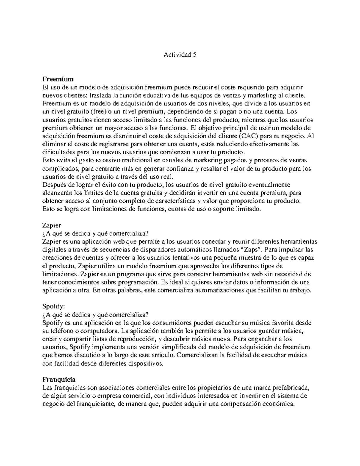 Actividad 5 Negocios - espero les sirva - Actividad 5 Freemium El uso de un modelo de ...
