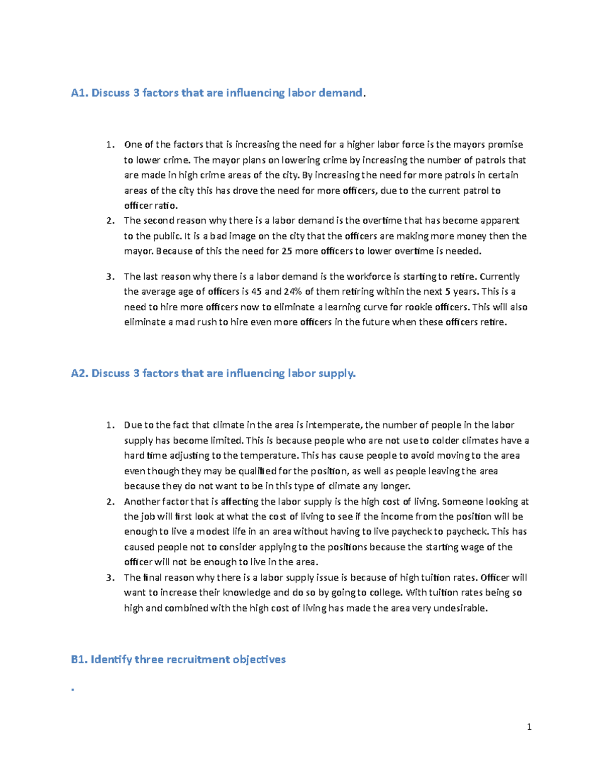 Workforce Planning Task 1 Template - A1. Discuss 3 factors that are ...