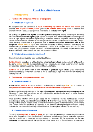 FLO - French Law of obligations L2S1 - FRENCH LAW OF OBLIGATIONS 2023 ...