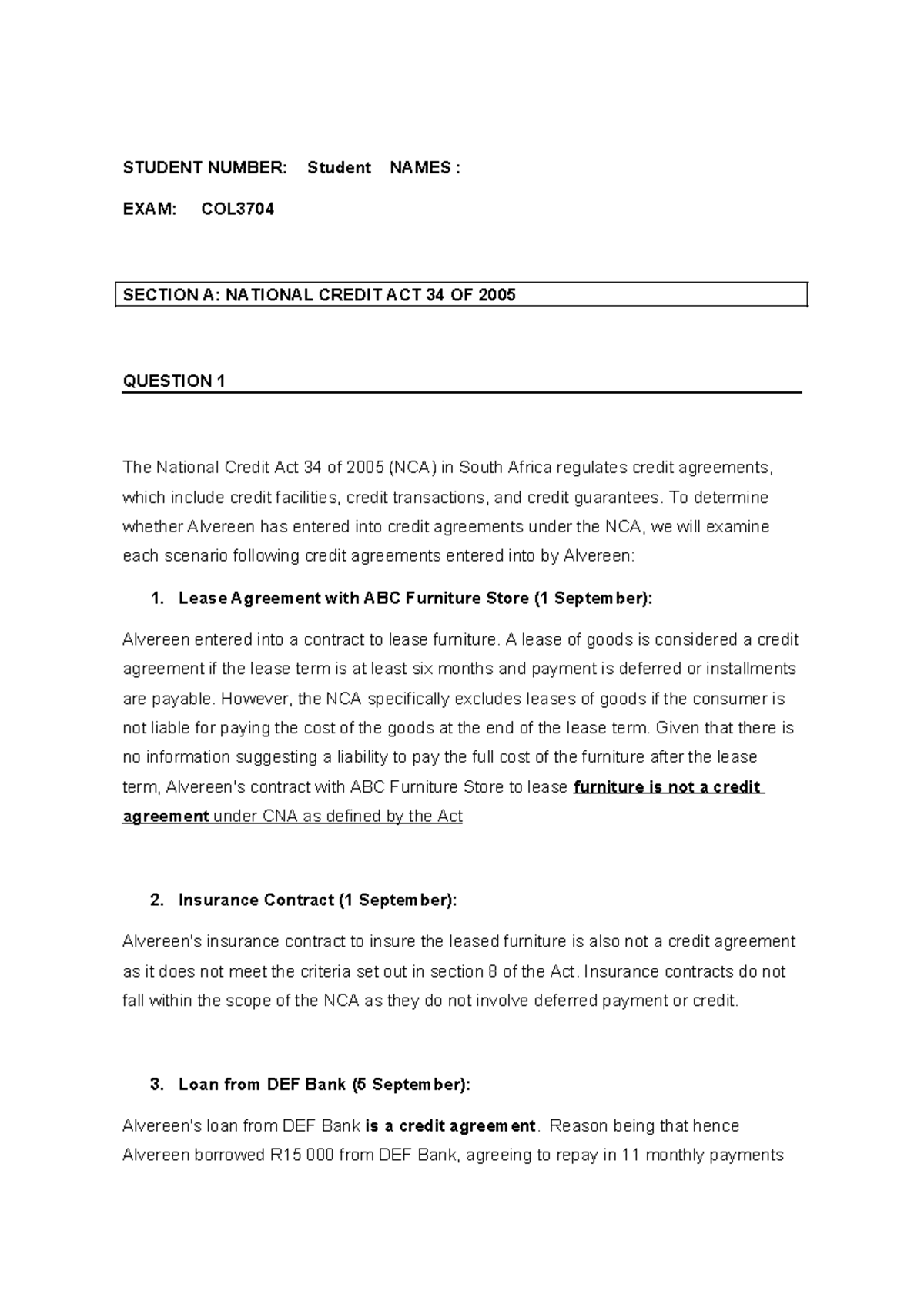 COL3704-EXAM - STUDENT NUMBER: Student NAMES : EXAM: COL SECTION A ...