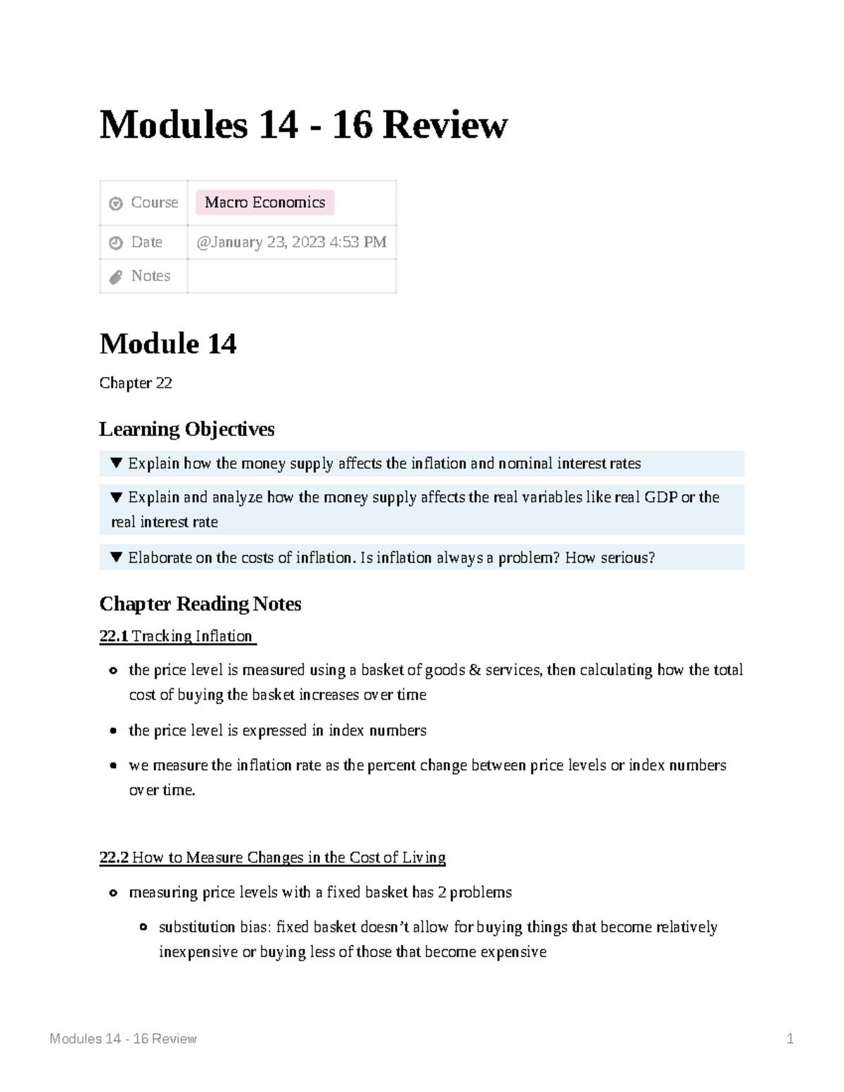 Modules 14 - 16 Review - Modules 14 - 16 Review Course Macro Economics ...