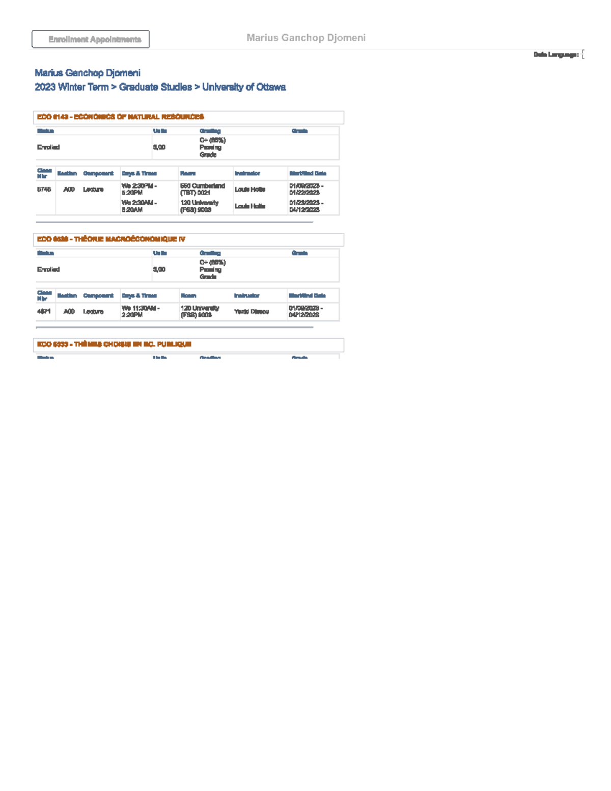 Class Schedule - grgrgrgrg - General Economics - Studocu