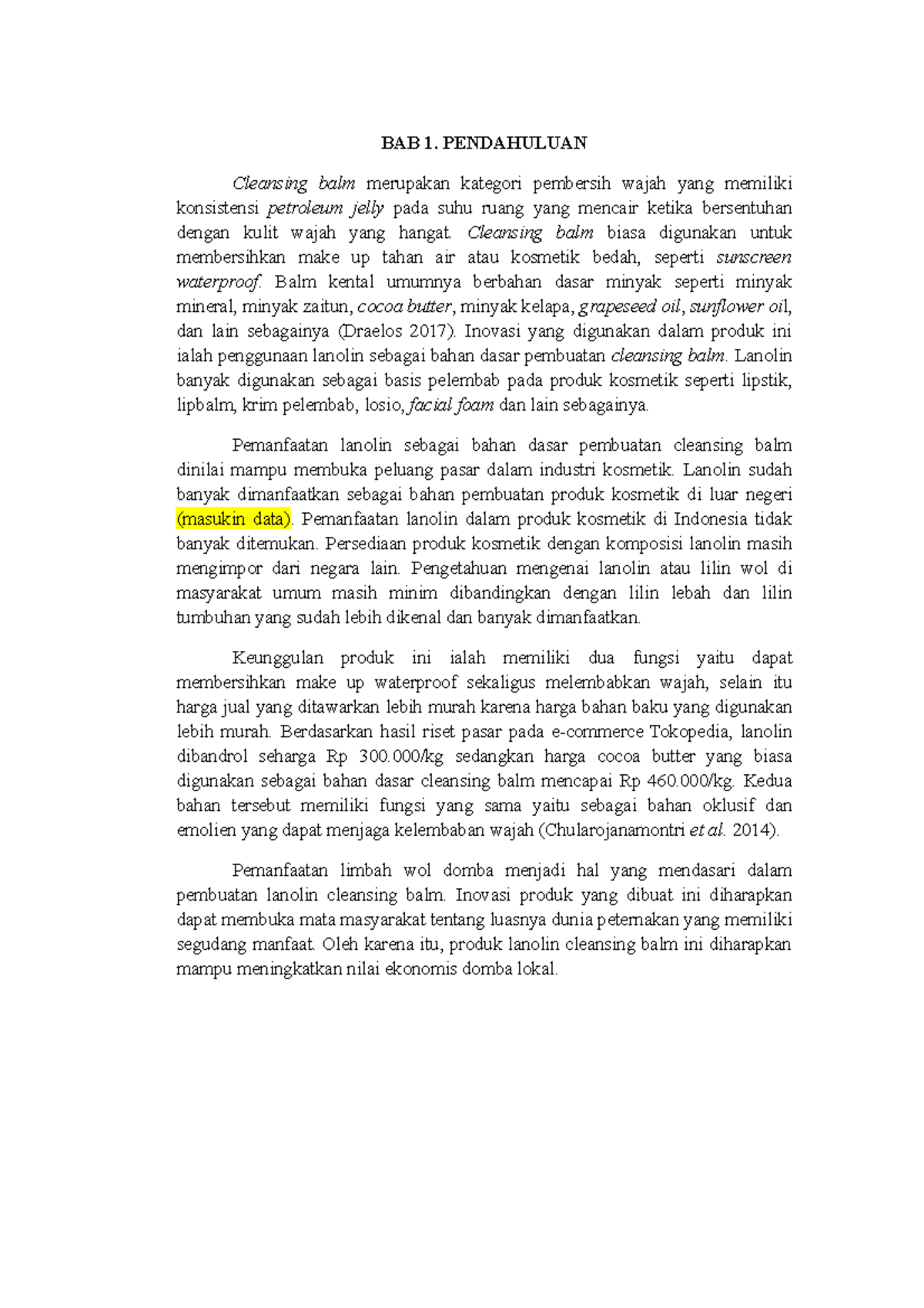 Draft 1 Proposal PKM - Contoh Draf PKM Kewirausahaan - BAB 1 ...