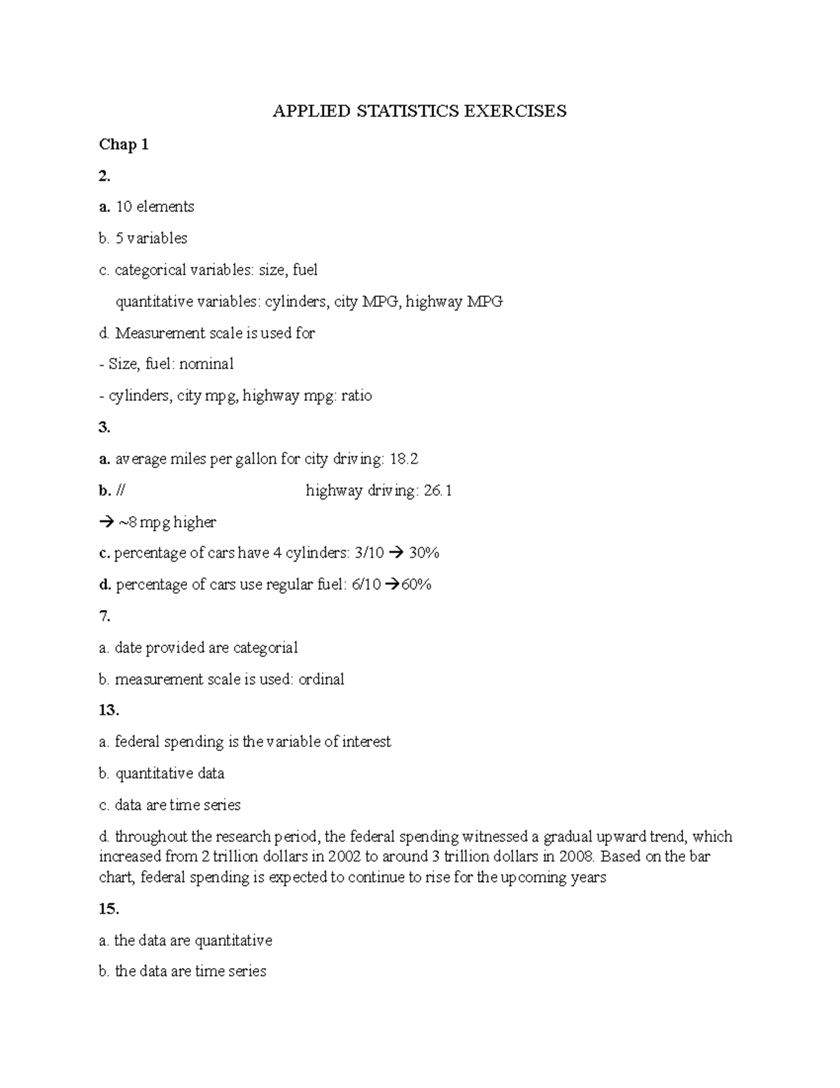 Applied Statistics Exercises - Chap 1,2,3 - APPLIED STATISTICS ...