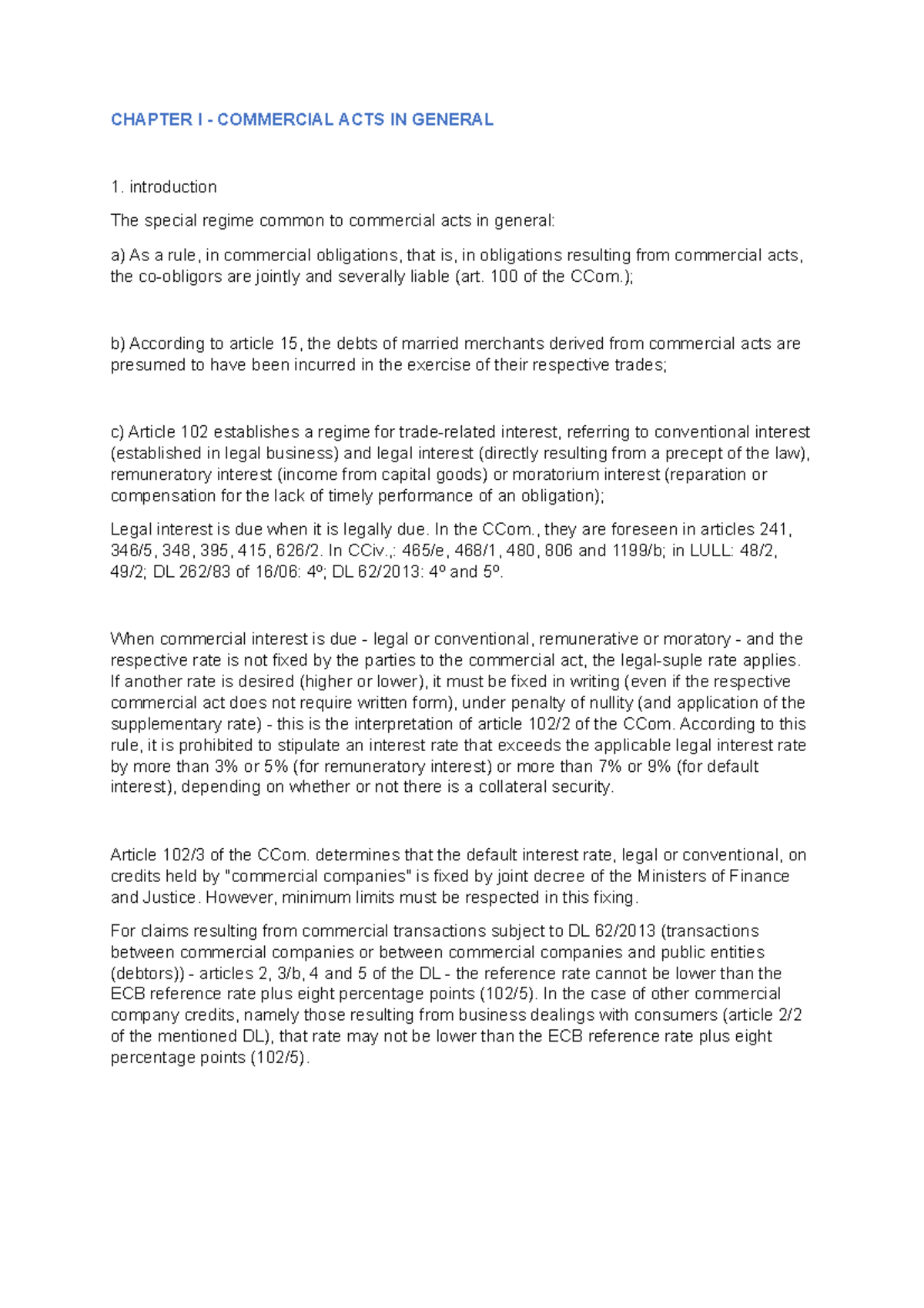 Commercial 12 - CHAPTER I - COMMERCIAL ACTS IN GENERAL introduction The ...