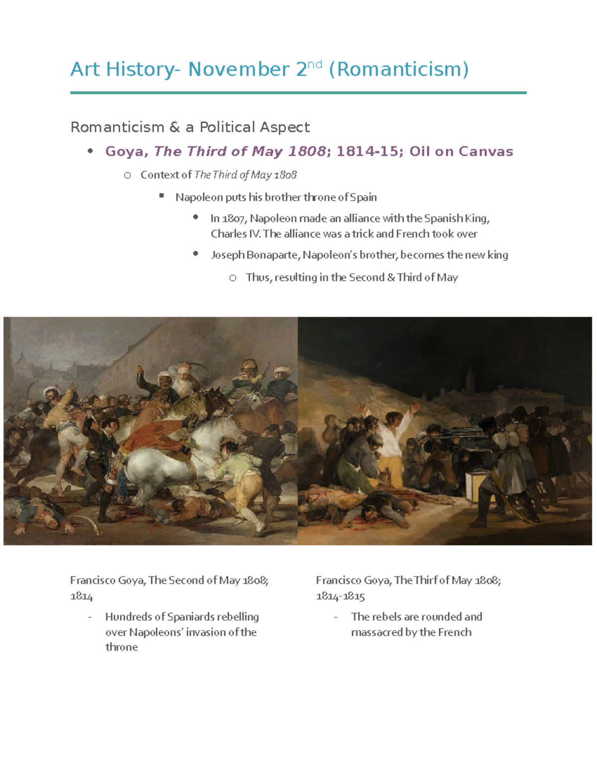 More romanticism - notes - Art History- November 2 nd (Romanticism ...