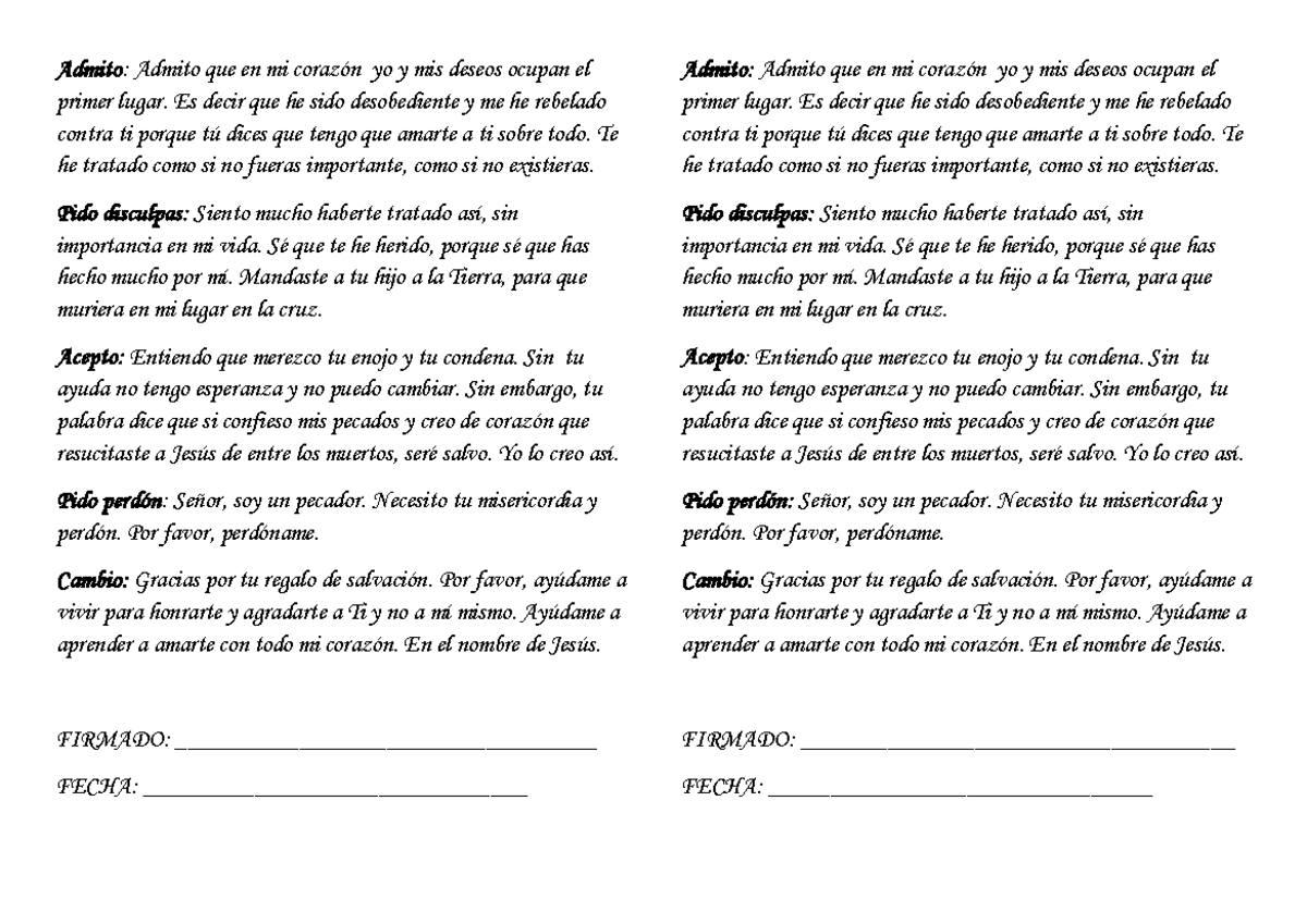 Oracion de perdon - oración de perdón - Admito: Admito que en mi ...