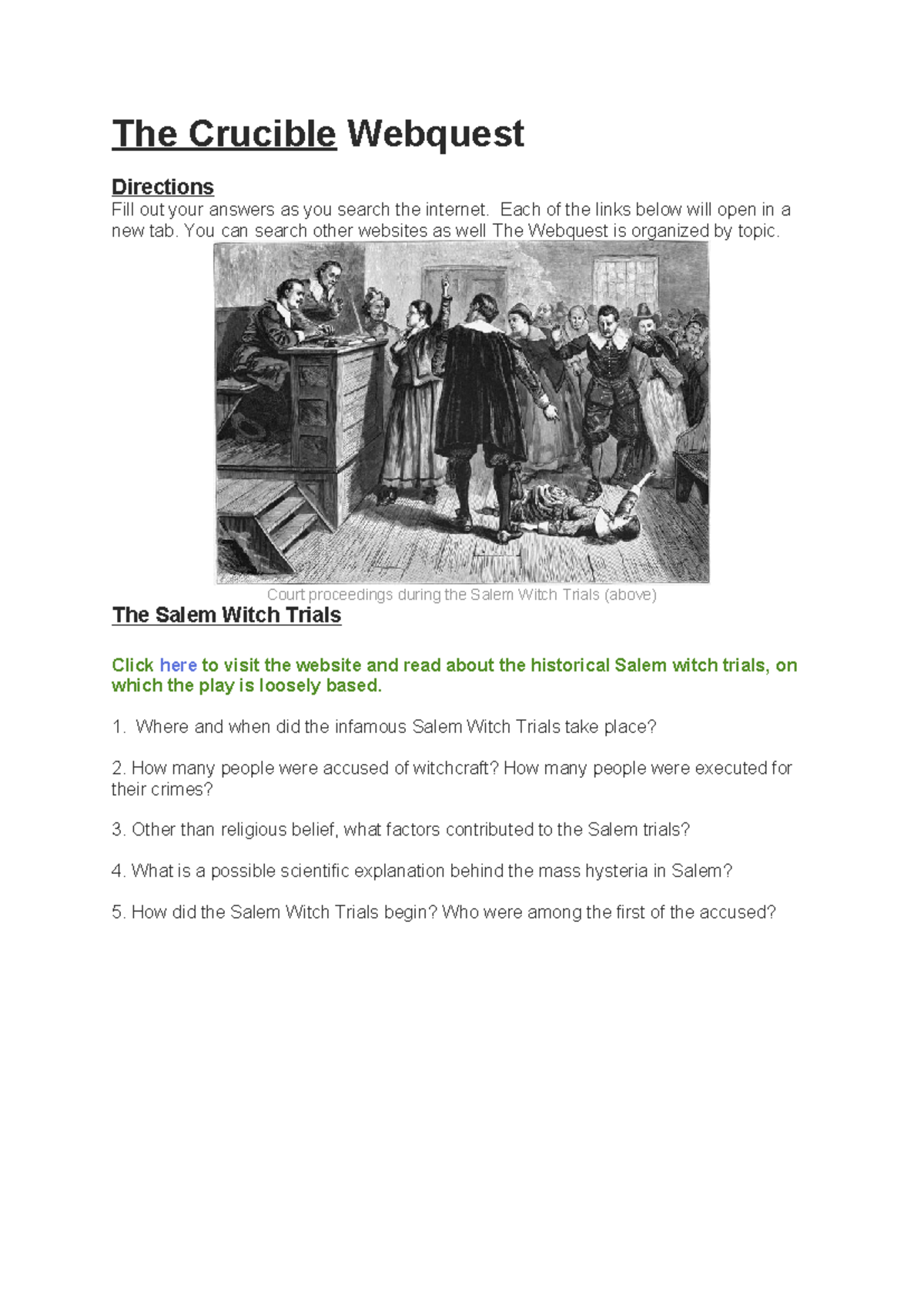 The Crucible Webquest - The Crucible Webquest Directions Fill out your ...