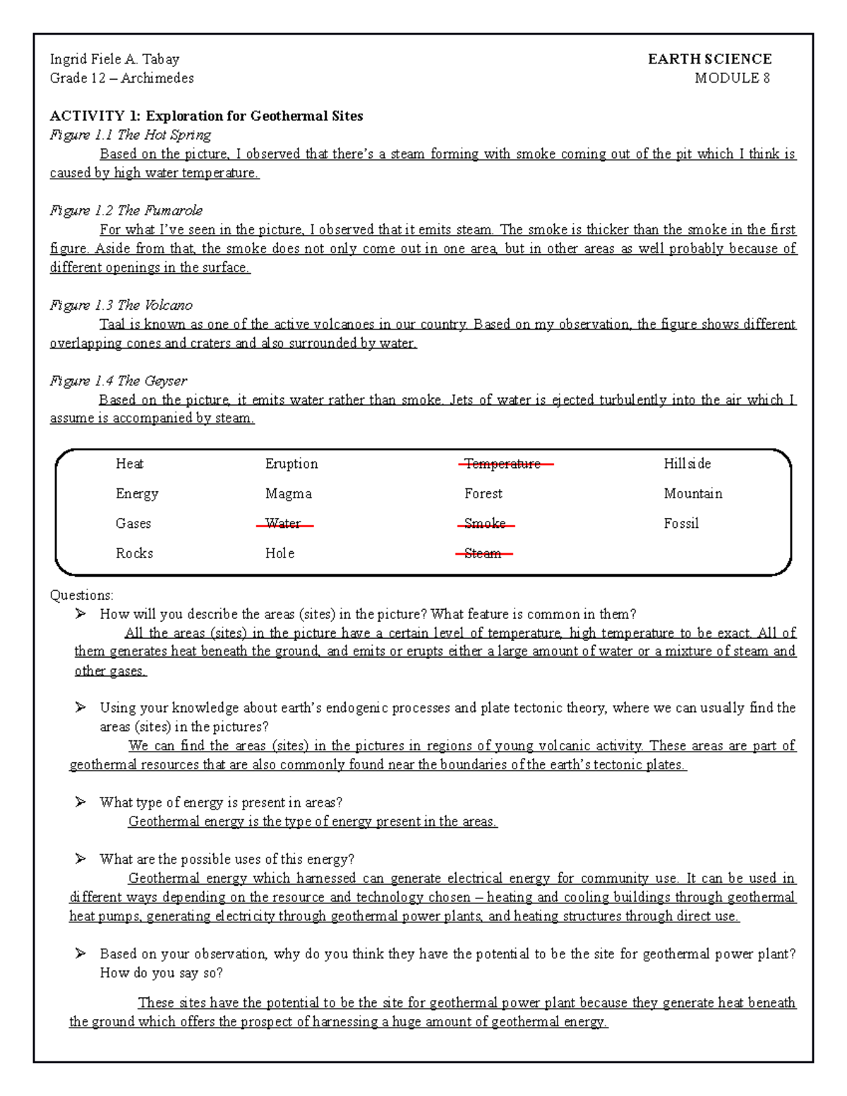 Earth sci module 8 - JHZKLSDMAK - Ingrid Fiele A. Tabay EARTH SCIENCE ...