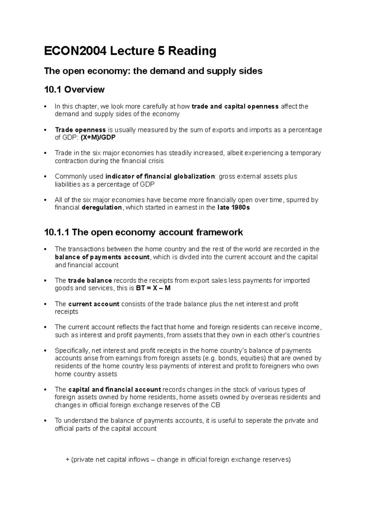 ECON2004 Term 2 Lecture 5 Reading - ECON2004 Lecture 5 Reading The open economy: the demand and ...