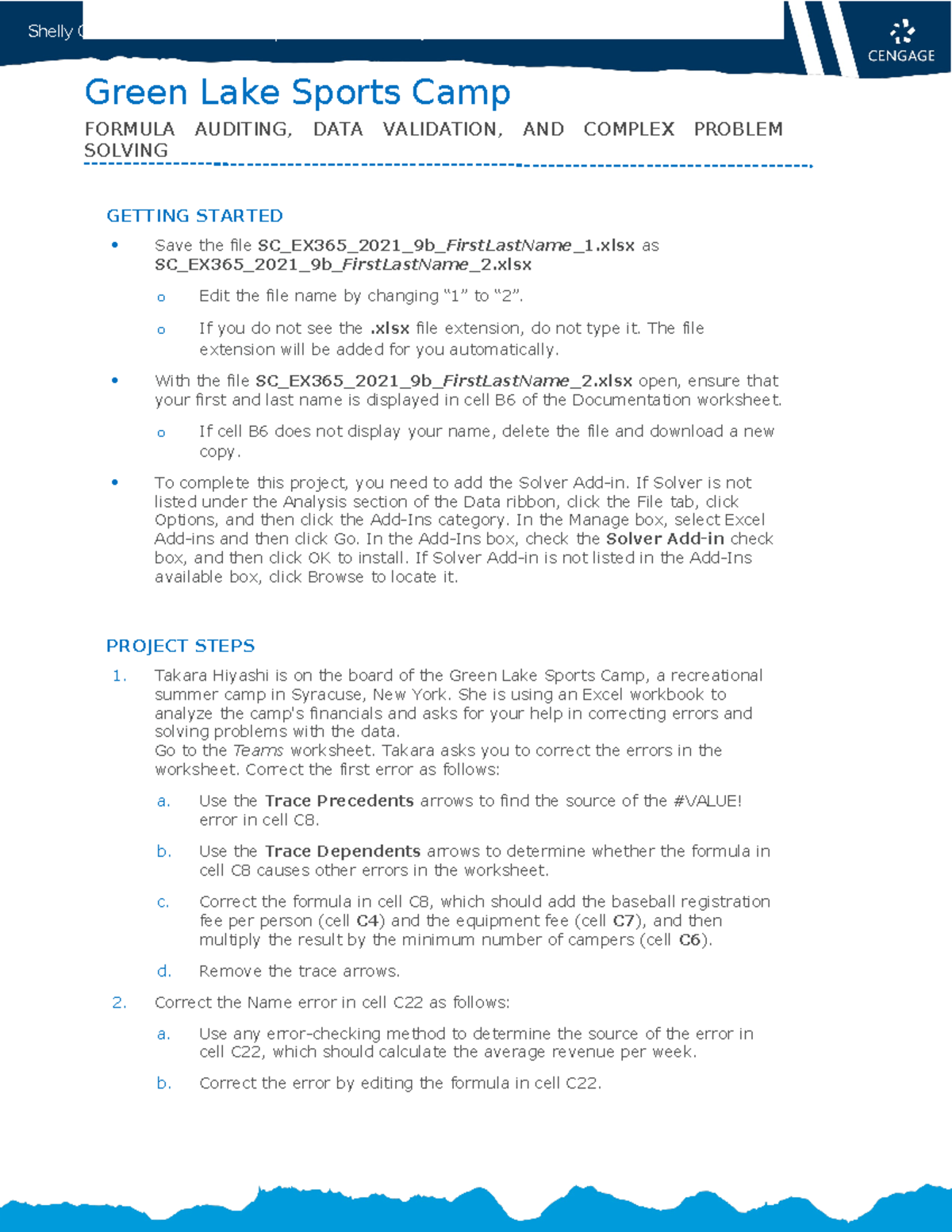 SAM Project 9 - math - Green Lake Sports Camp FORMULA AUDITING, DATA ...