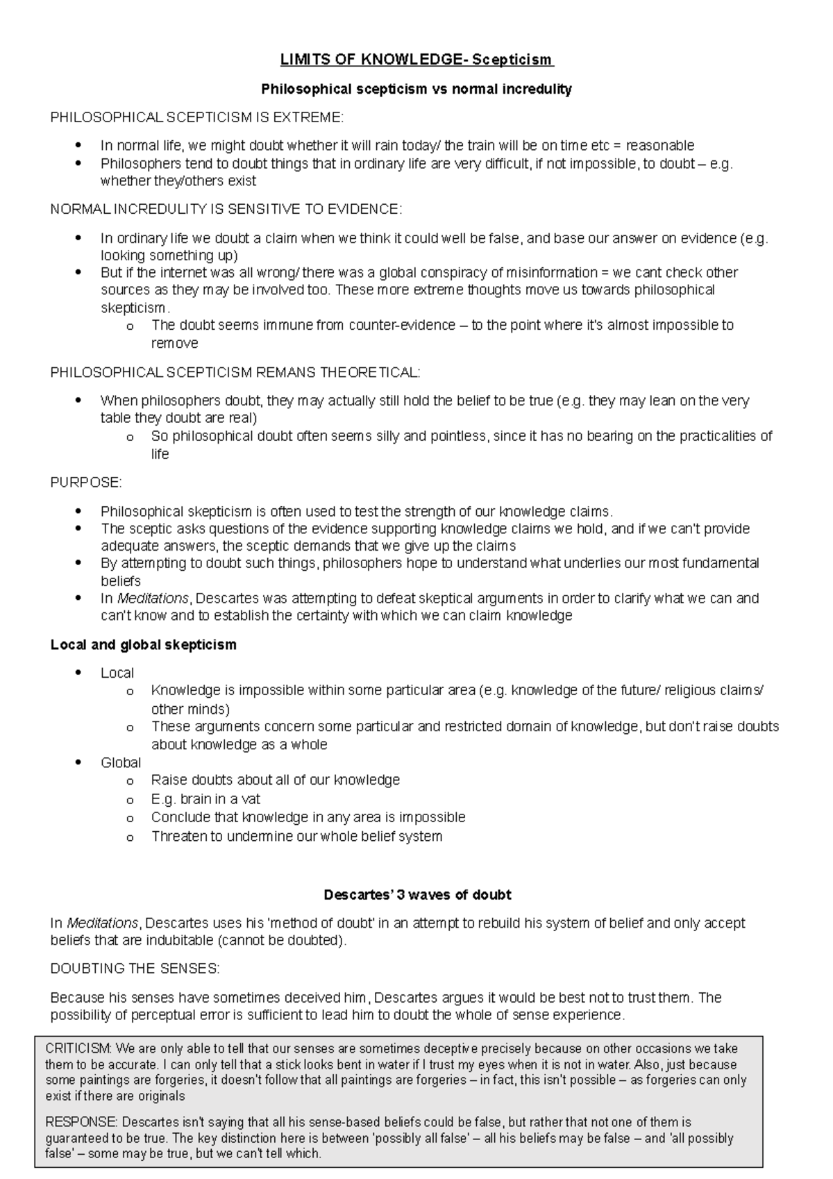 Notes (revision guide) - Limits of knowledge - LIMITS OF KNOWLEDGE ...