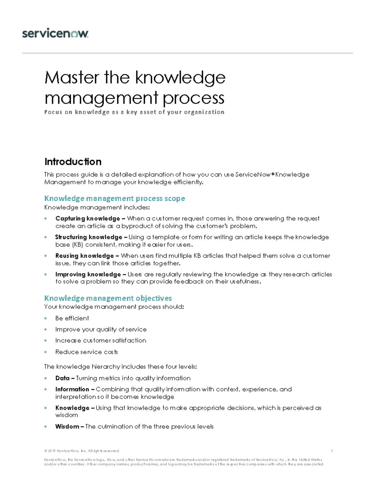Master the knowledge management process - © 2019 ServiceNow, Inc. All ...
