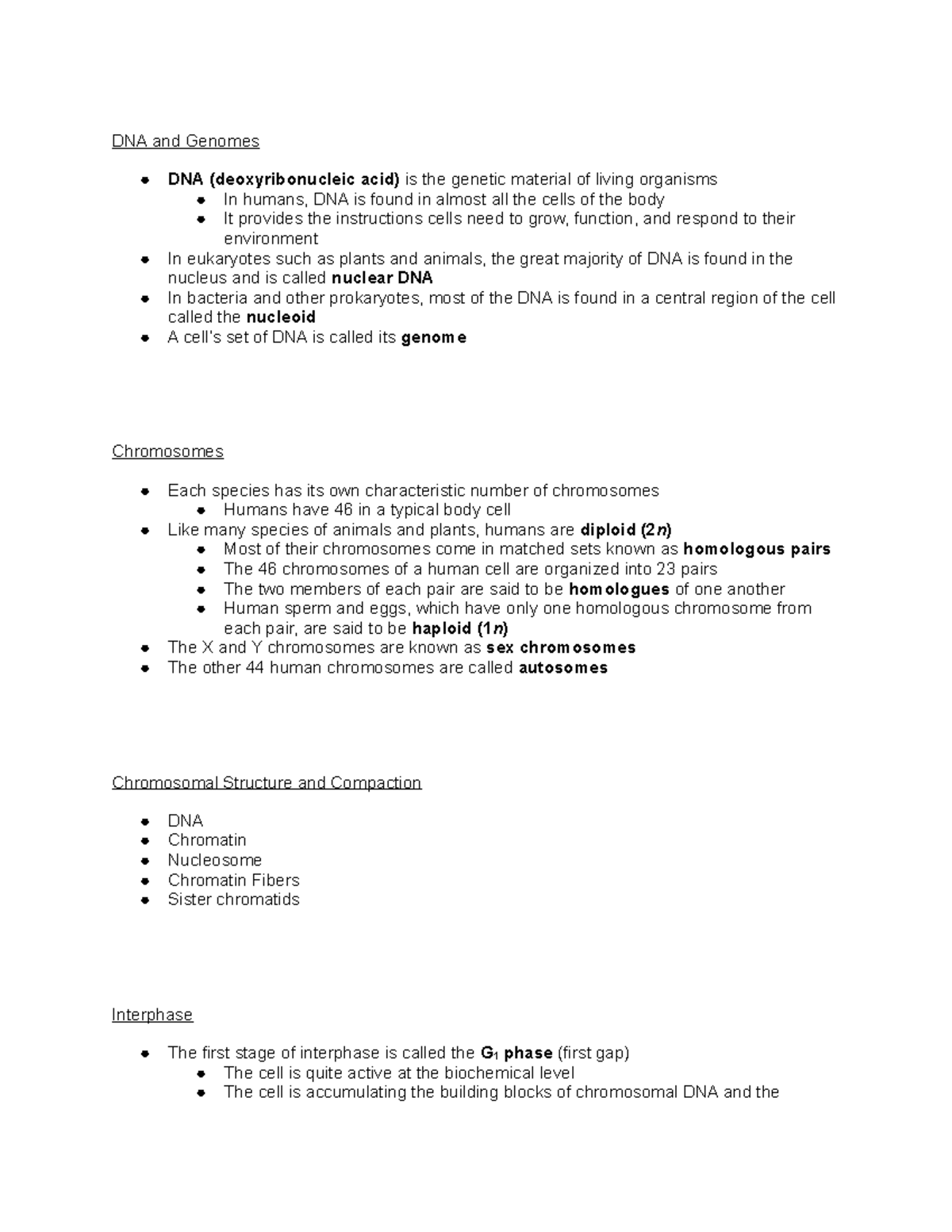 Biology Notes #7 Cell Division - DNA and Genomes DNA (deoxyribonucleic ...