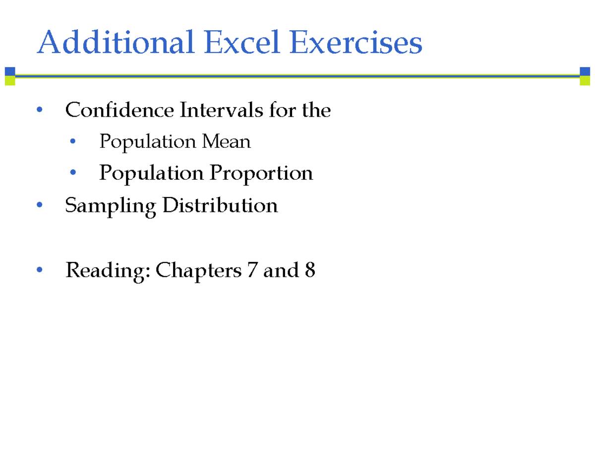 Ch 7-8 - Additional Excel Exercises - Additional Excel Exercises ...