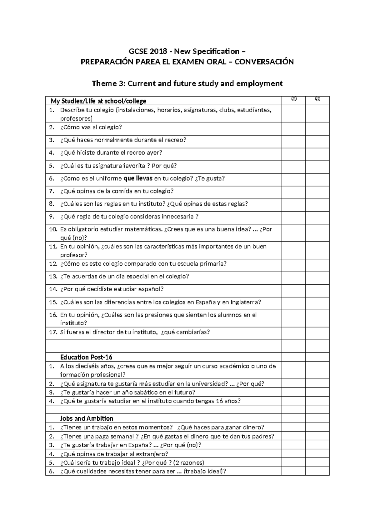 Conversacion-Tema3 - Speaking Questions for Theme 3 of GCSE AQA Spanish ...