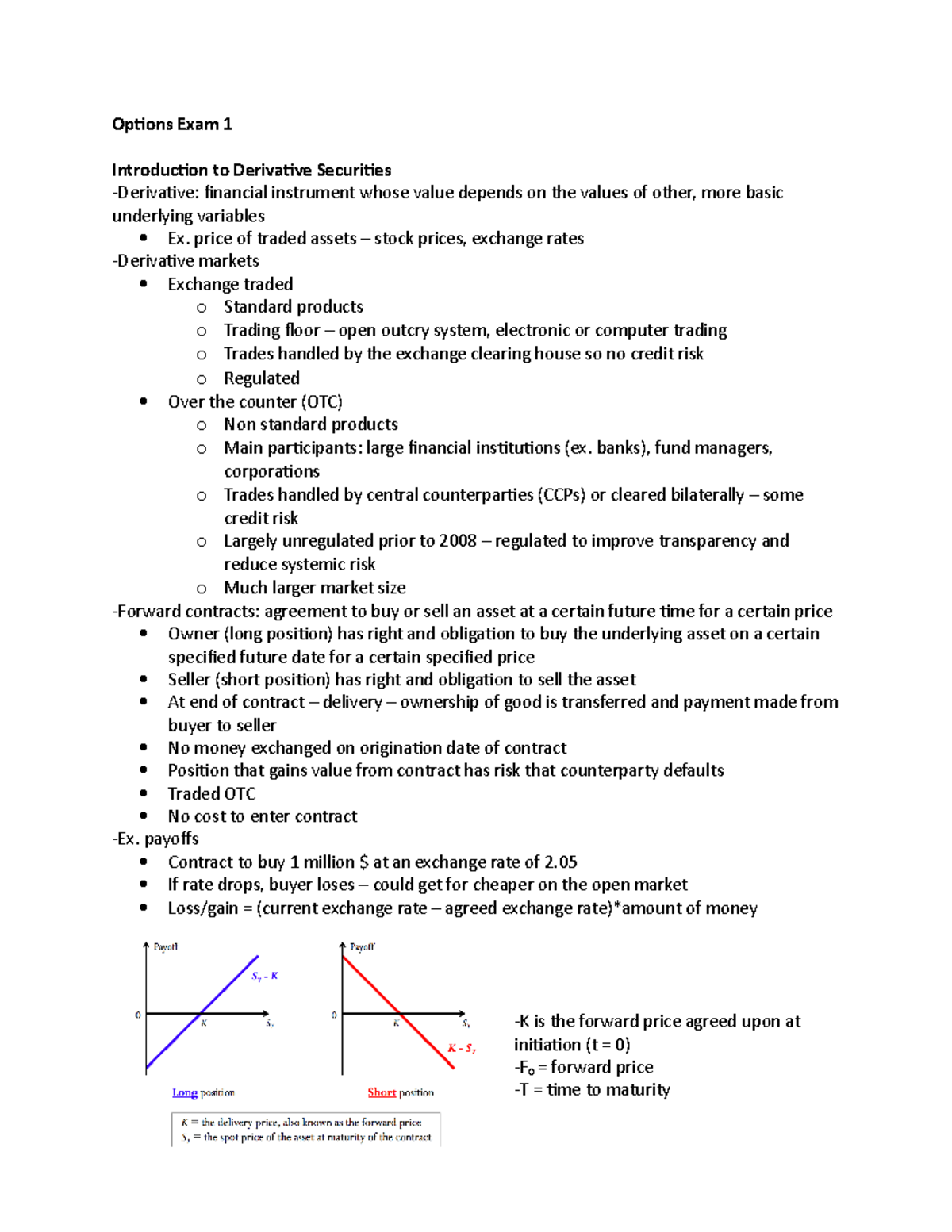 FIN 451 Study Guide - Options Exam 1 Introduction to Derivative ...