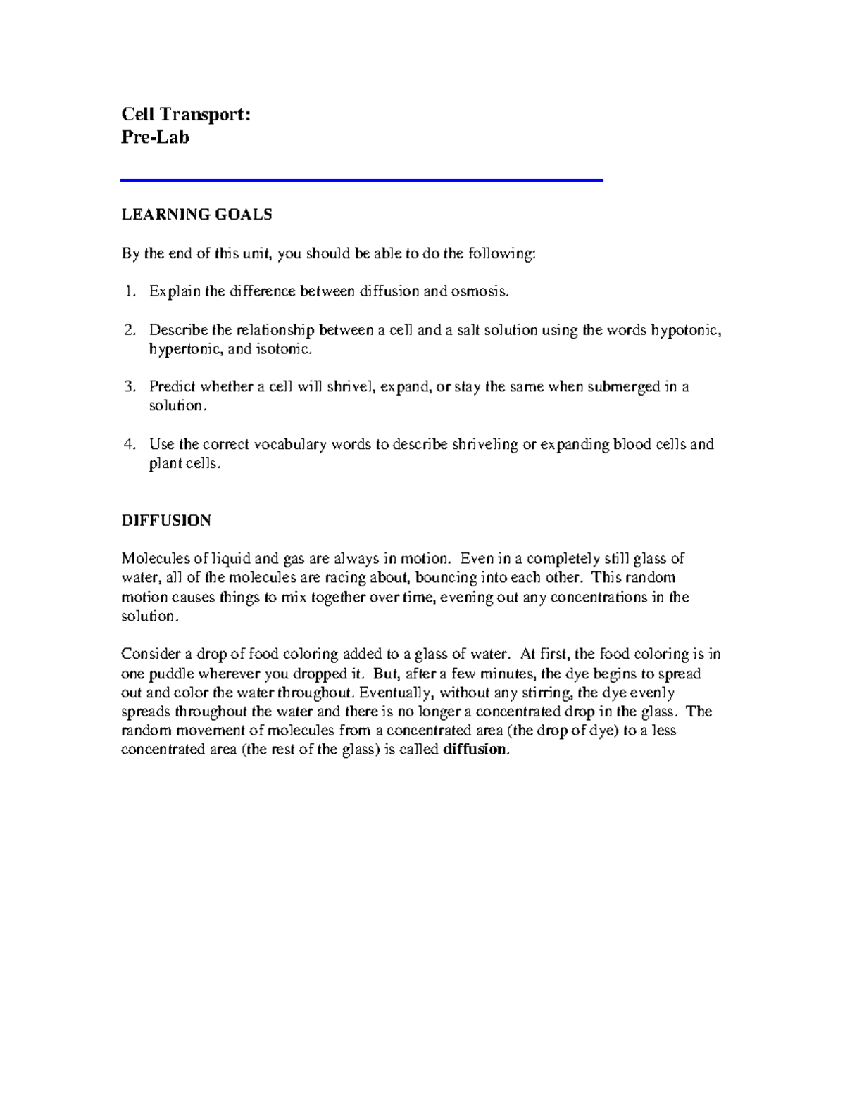 Celltransportprelab 20noanacharis - Cell Transport: Pre-Lab LEARNING ...