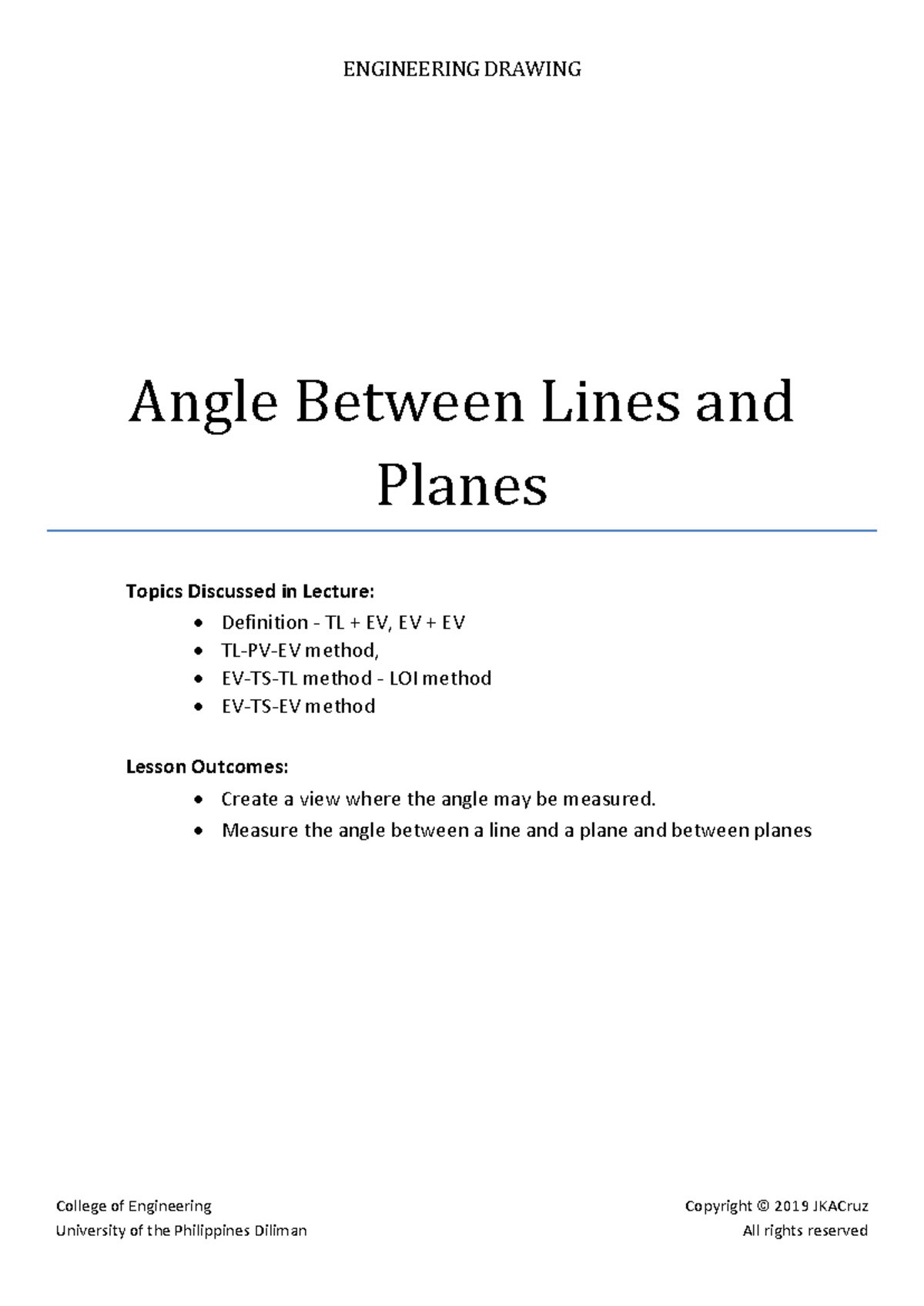 Angle Between Lines and Planes Module - ENGINEERING DRAWING Module 10 ...