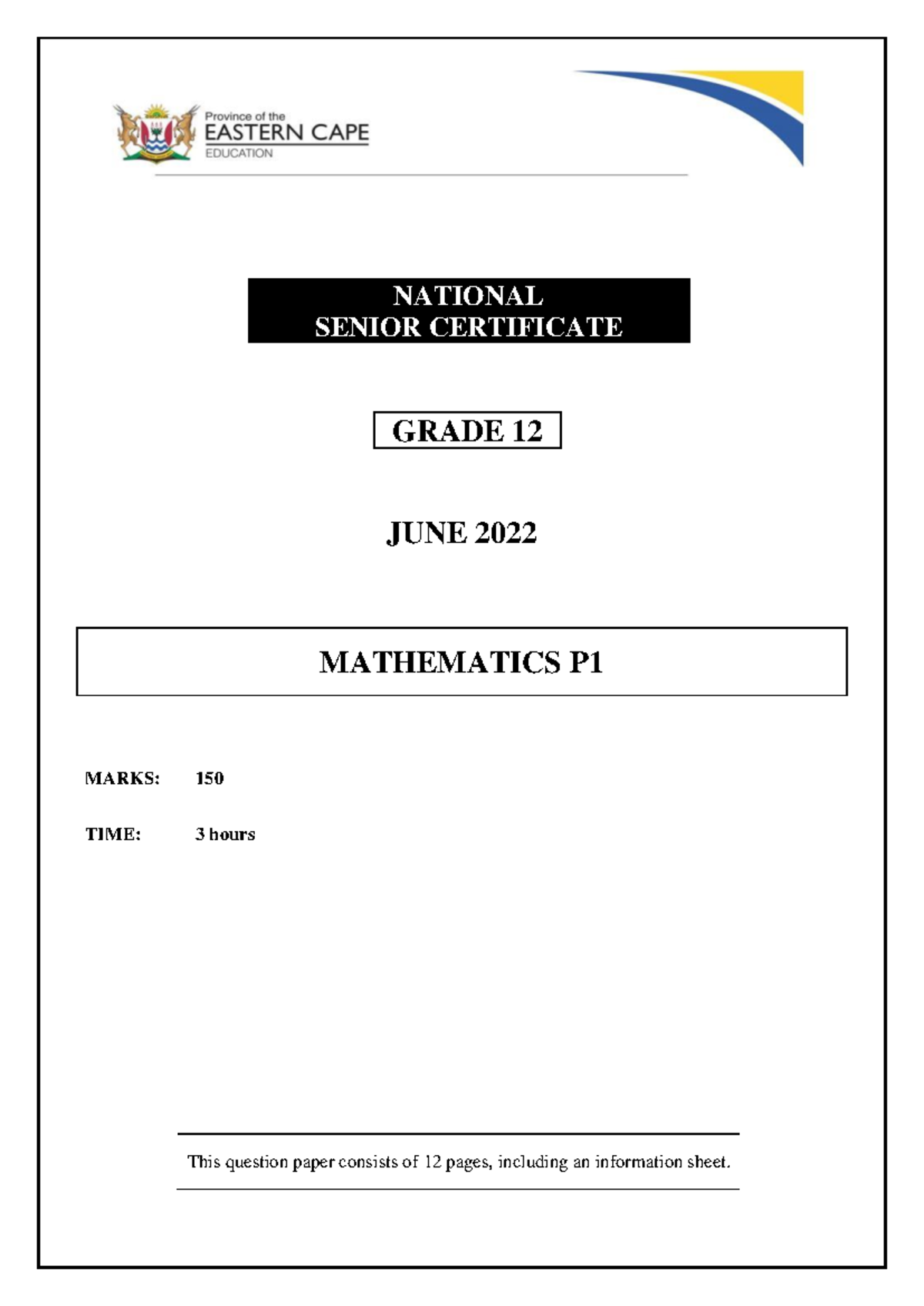 Maths P1 GR12 QP JUNE 2022 English - NATIONAL SENIOR CERTIFICATE GRADE ...