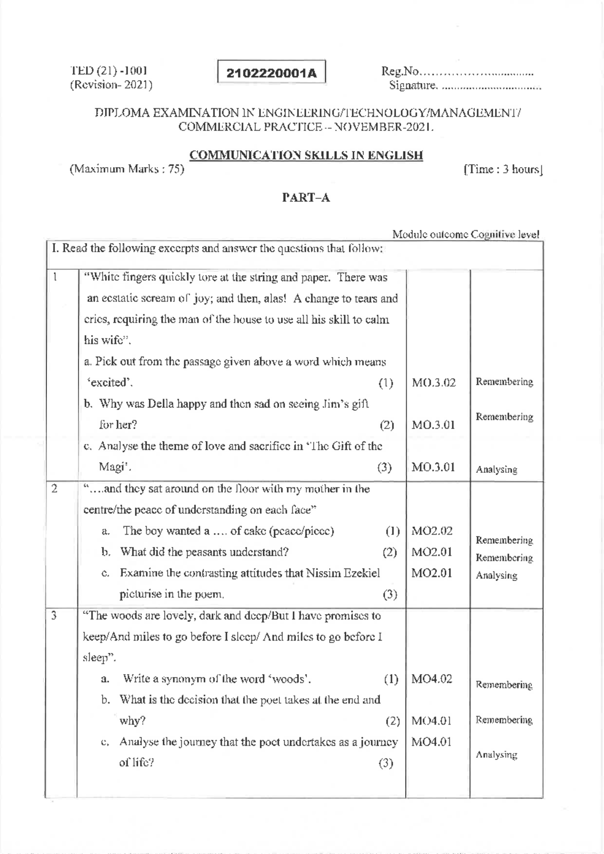 25.C. Question paper of 2021-22 - TED (21) Reg. No 2021) Signature ...