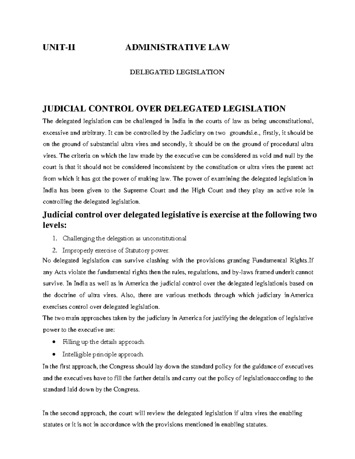 Judicial Control OVER Delegated Legislation - UNIT-II ADMINISTRATIVE ...