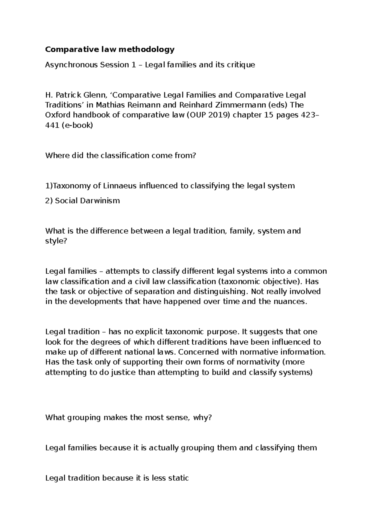 Comparative law methodology - Comparative law methodology Asynchronous Session 1 – Legal ...