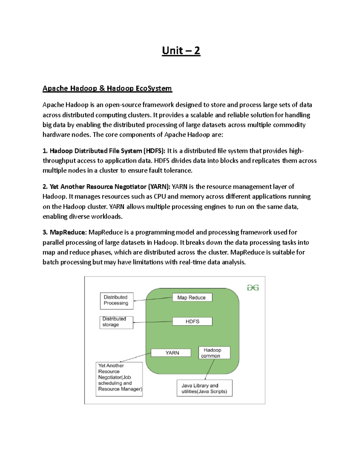 Bda Unit 2 Bda Unit 2 Apache Hadoop And Hadoop Ecosystem Apache Hadoop Is An Open Source 