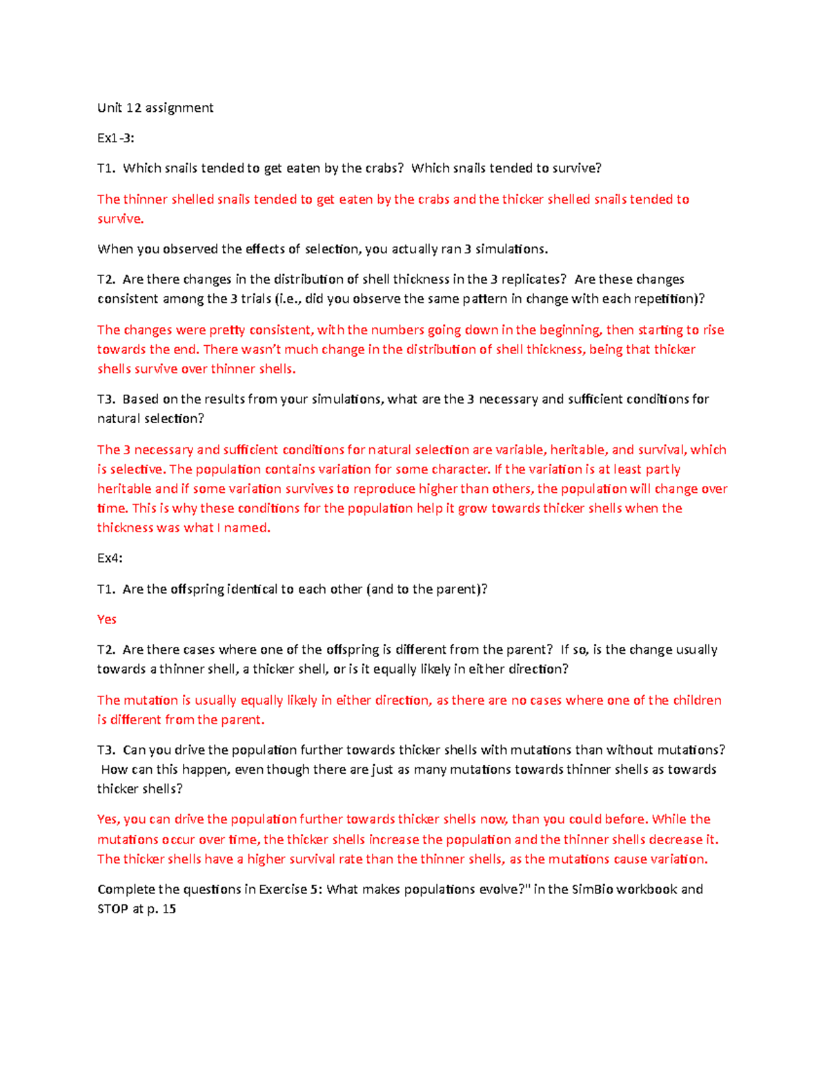 Unit 12 assignment - Unit 12 assignment Ex1-3: T1. Which snails tended to get eaten by the crabs ...