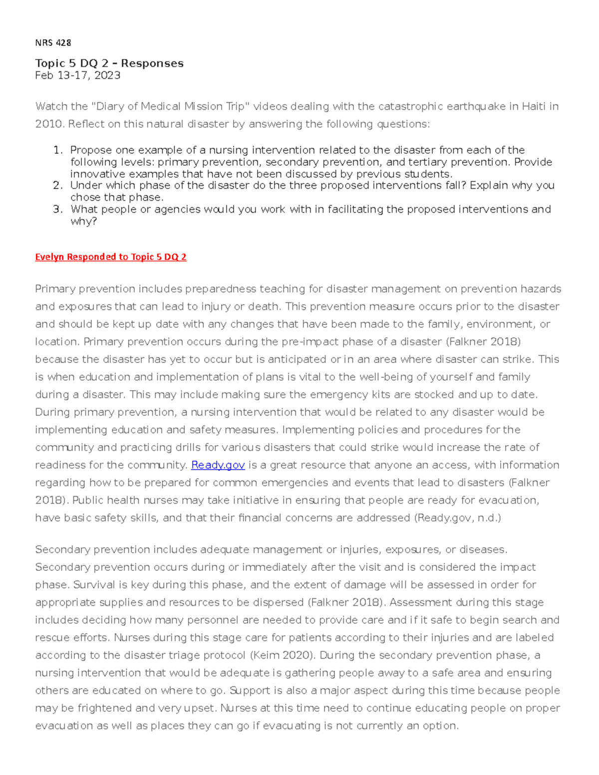 NRS 428 - Week 5 DQ 2 Responses - NRS 428 Topic 5 DQ 2 – Responses Feb ...