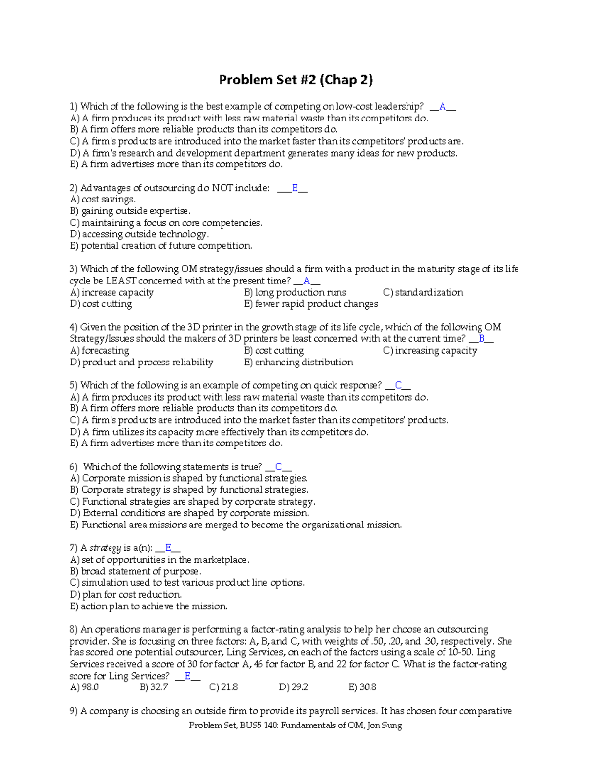 Copy of Prob Set 2 Chap 2 Answers - Problem Set #2 (Chap 2) Which of ...