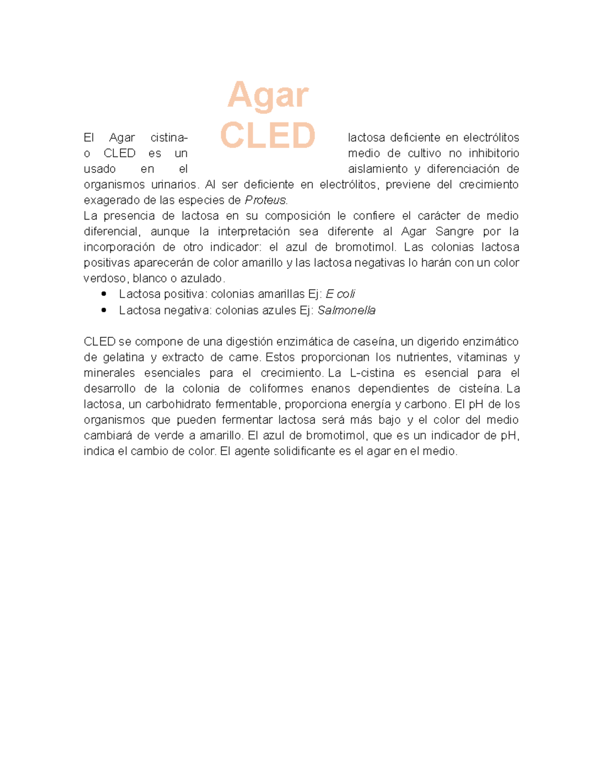 Agar CLED y SS - AGARES - El Agar cistina- lactosa deficiente en ...
