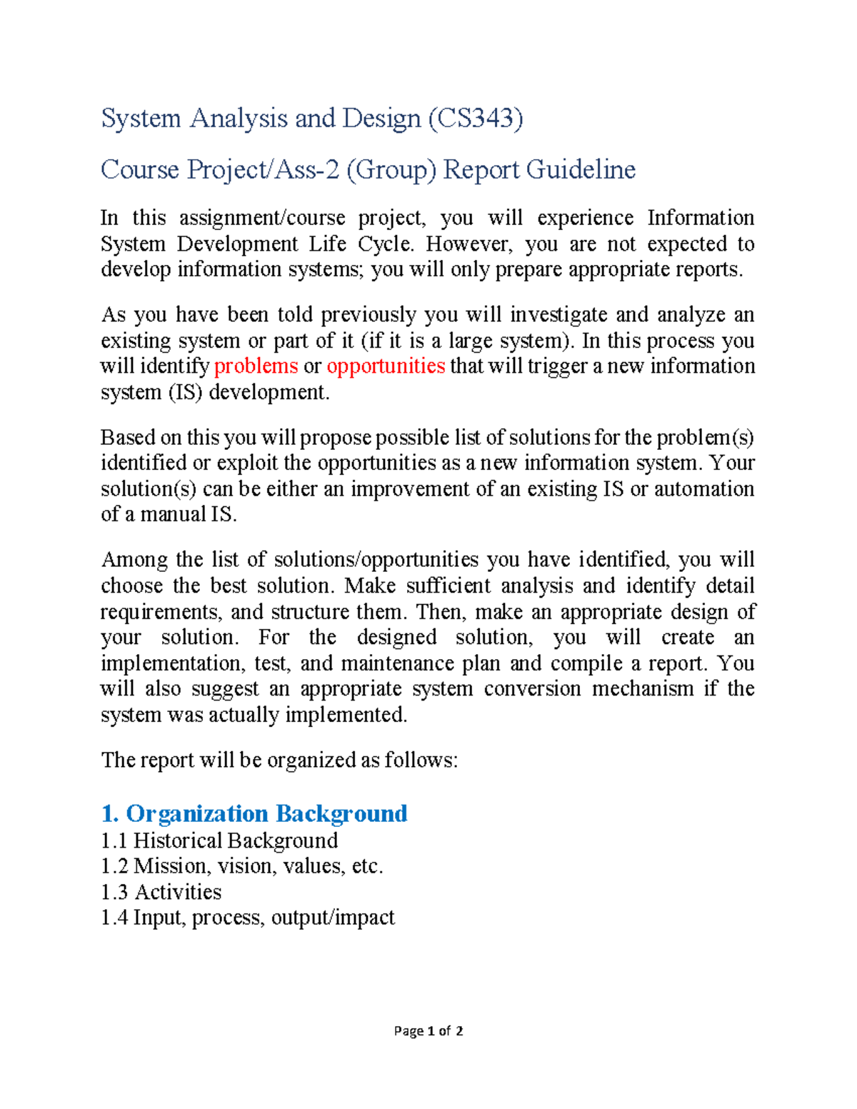 CS343 Course Project Guideline - Page 1 of 2 System Analysis and Design (CS343) Course Project ...