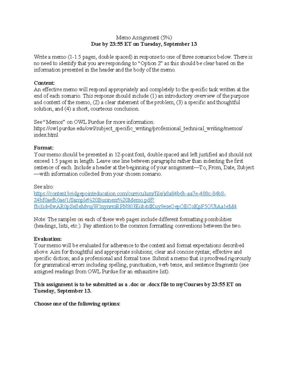 Memo Assignment There Is No Need To Identify That You Are Responding